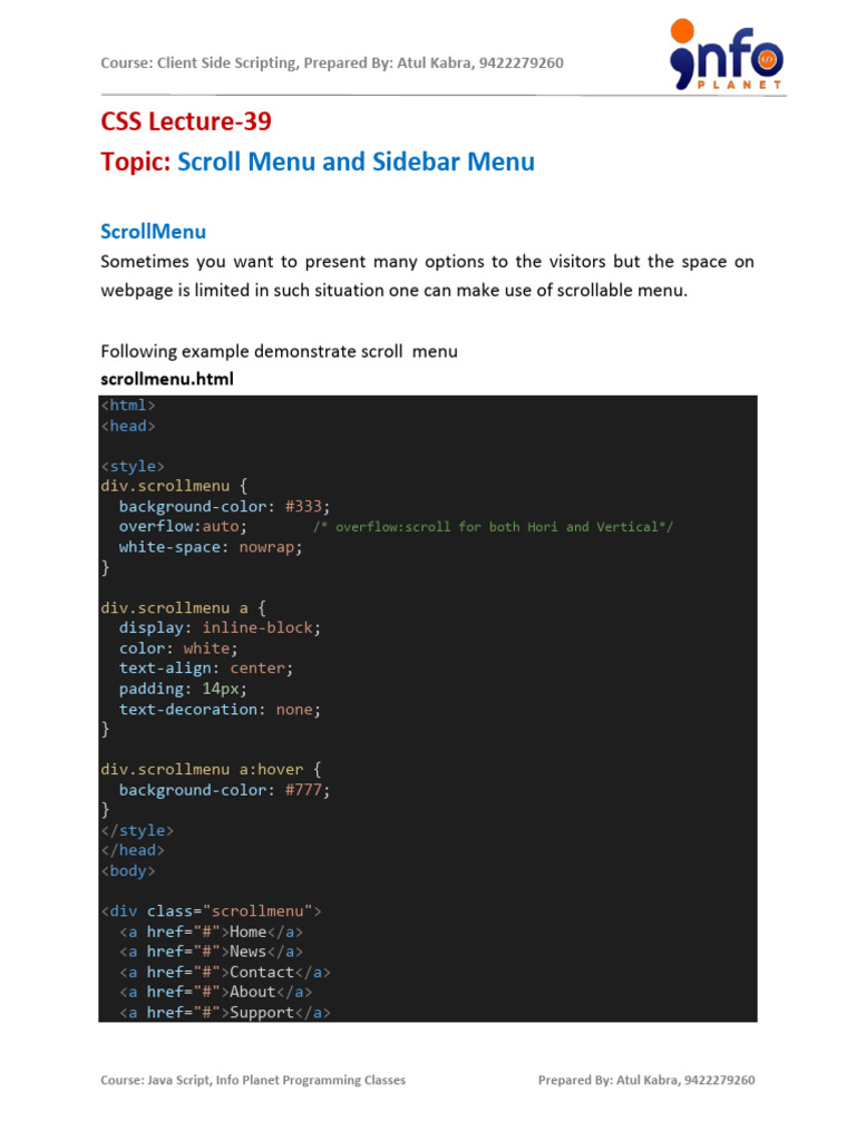 CSS Lec-39 ScrollMenu and Sidebar Menu.0bee388 | PDF | Information Technology | Internet