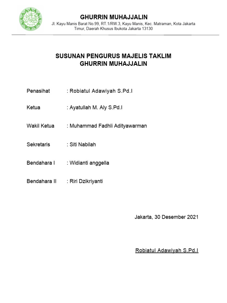 Susunan Pengurus Majelis Taklim | PDF