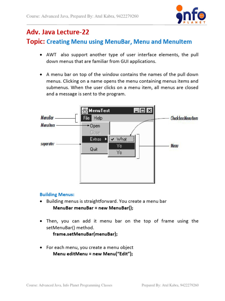 Adv Java Lec 22 Creating Menu5e67ad2 Pdf Menu Computing Humancomputer Interaction