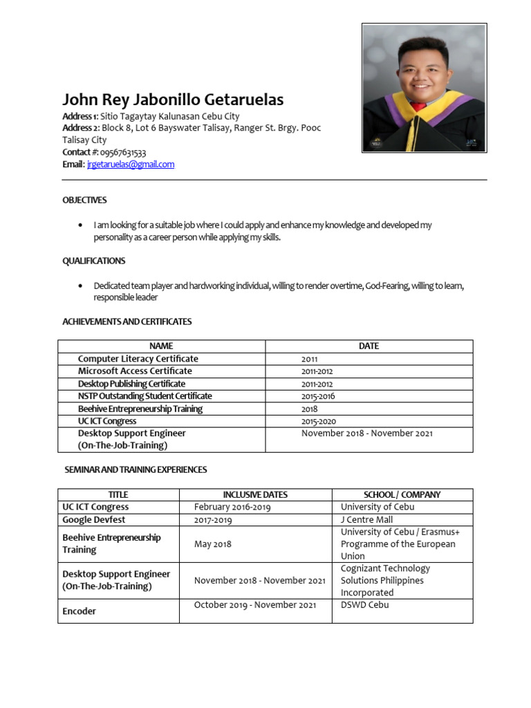 John Rey Jabonillo Getaruelas Resume | PDF | Word Press | Websites
