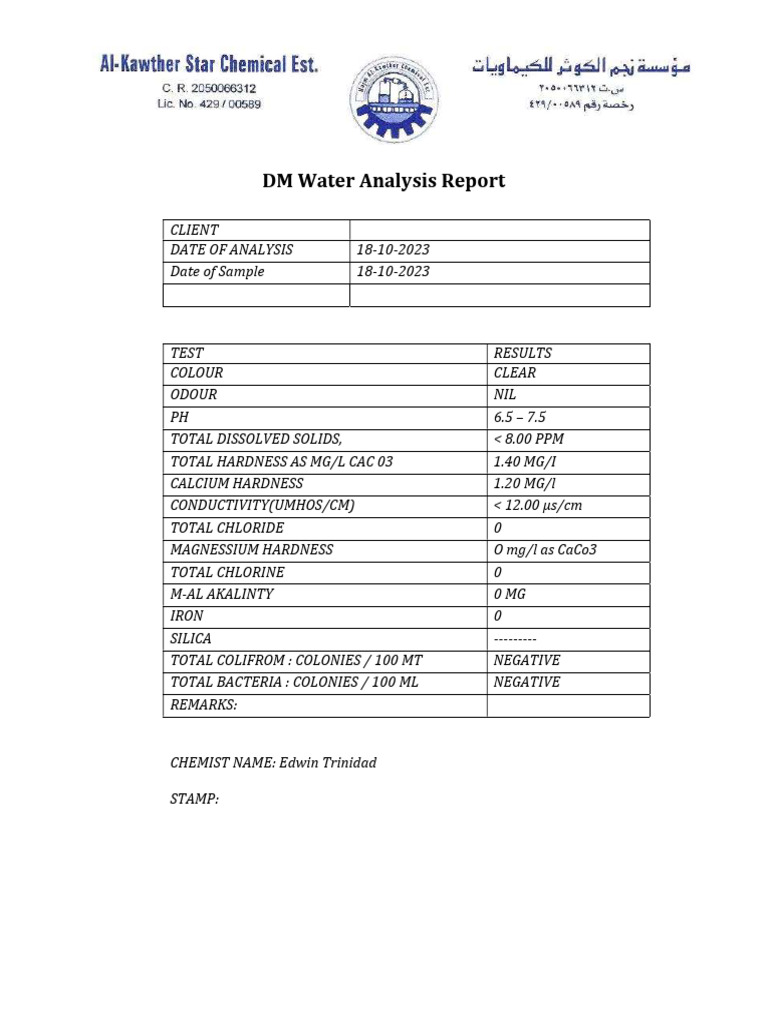 DM Water Quality Analysis Report | PDF