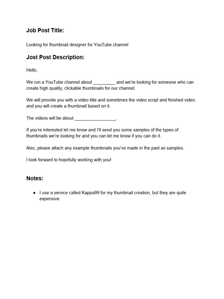 Thumbnail Designer Job Post Template | PDF | Career & Growth