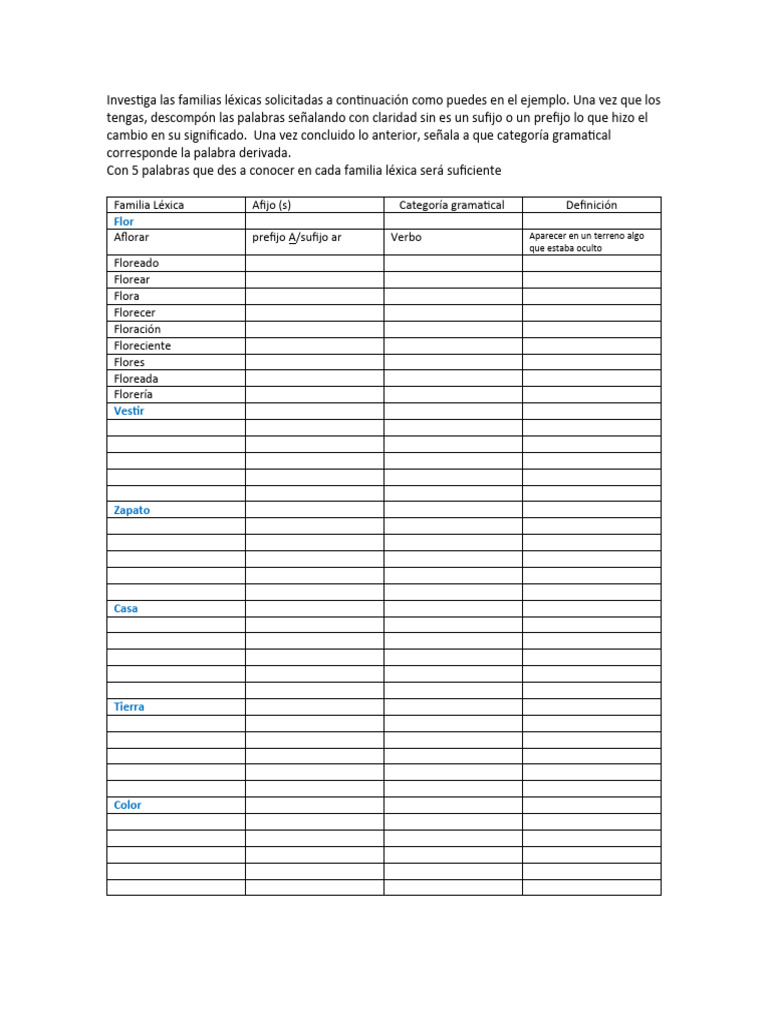Palabras Primitivas y Derivadas. Ejercicios | PDF