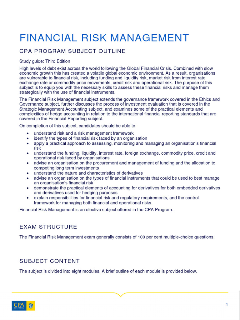 CPA Financial Risk Management Guide | PDF | Derivative (Finance ...