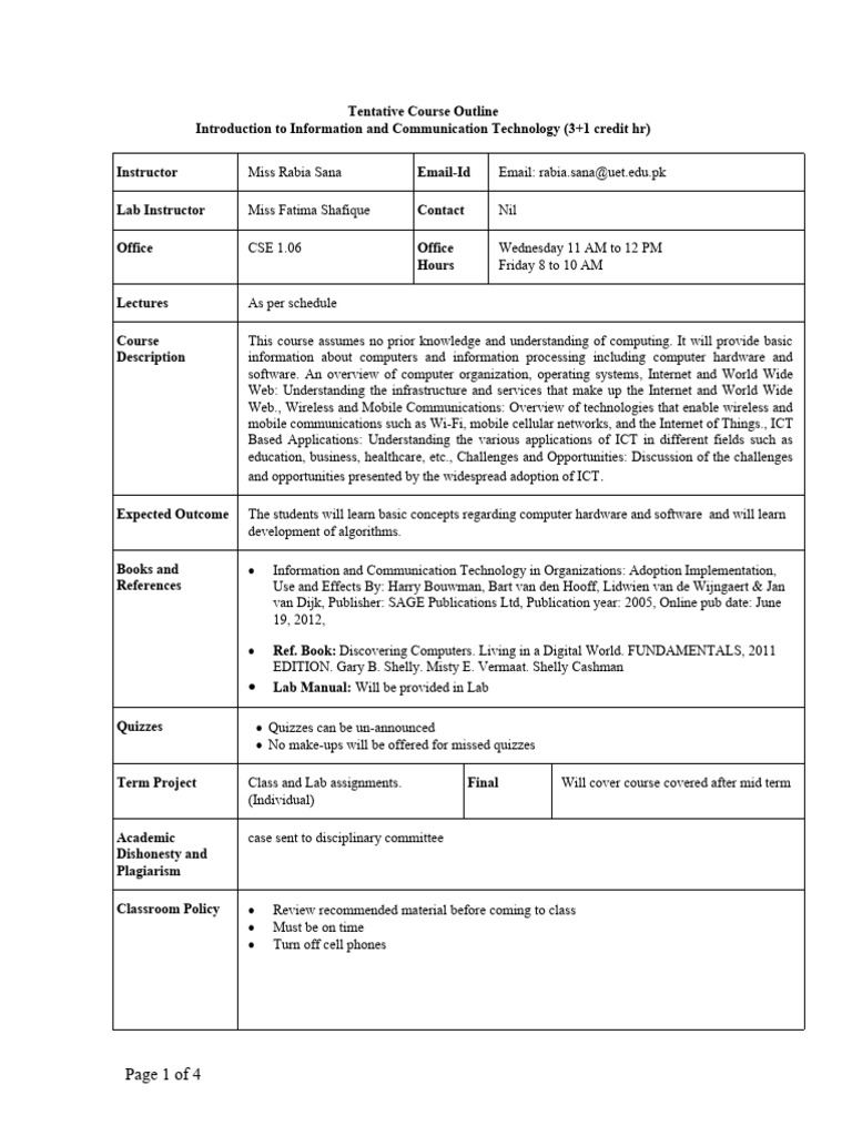 ICT Course Outline | PDF | Information And Communications Technology | Operating System