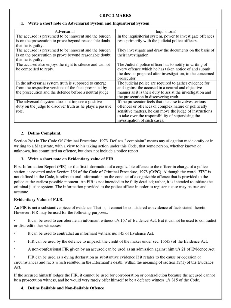 CRPC SEMESTER NOTES | PDF | Bail | Arrest