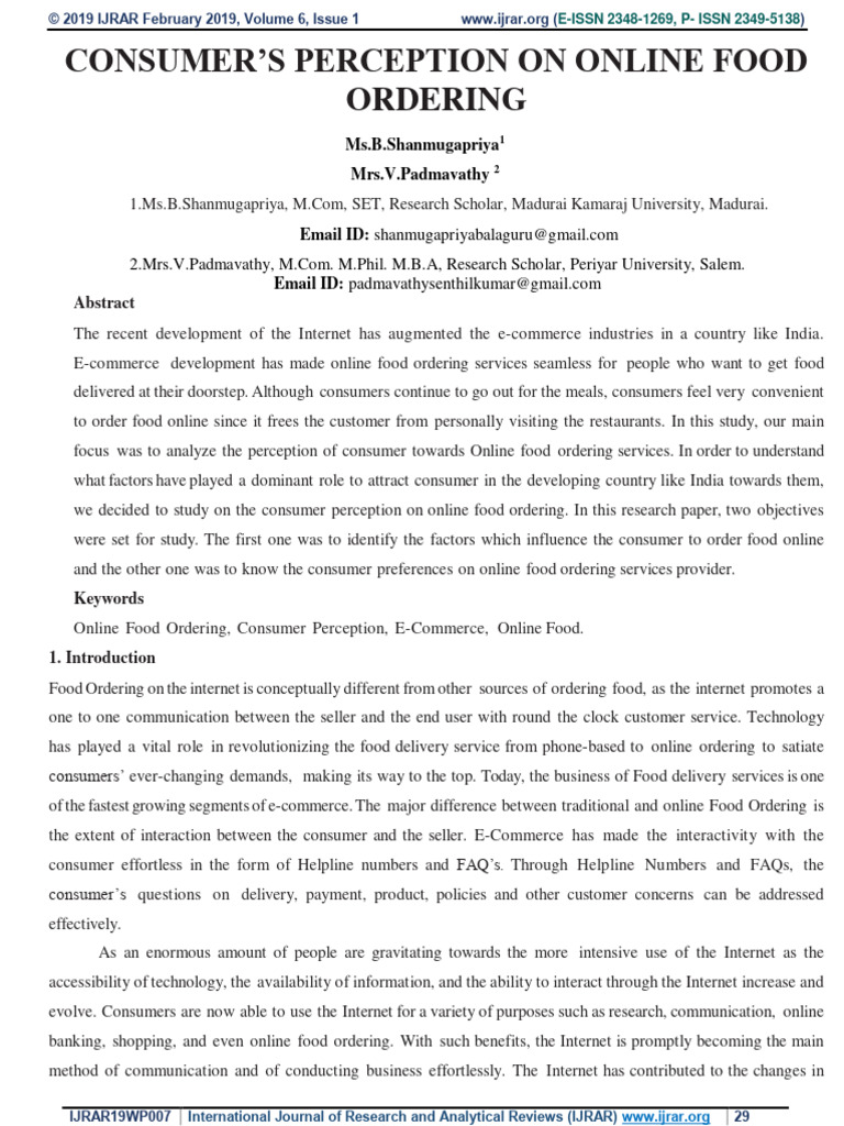 Consumer Perception in Online Food Ordering Paper (3 Files Merged) | PDF | International ...