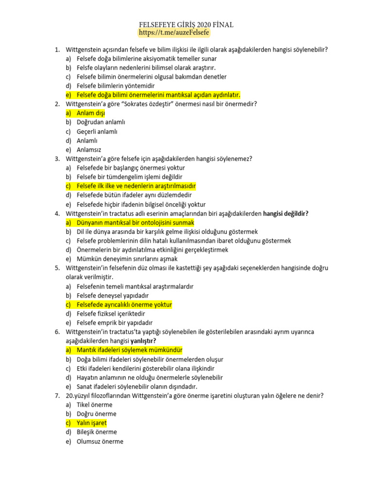 2020 Fi̇nal Felsefeye Gi̇ri̇ş | PDF