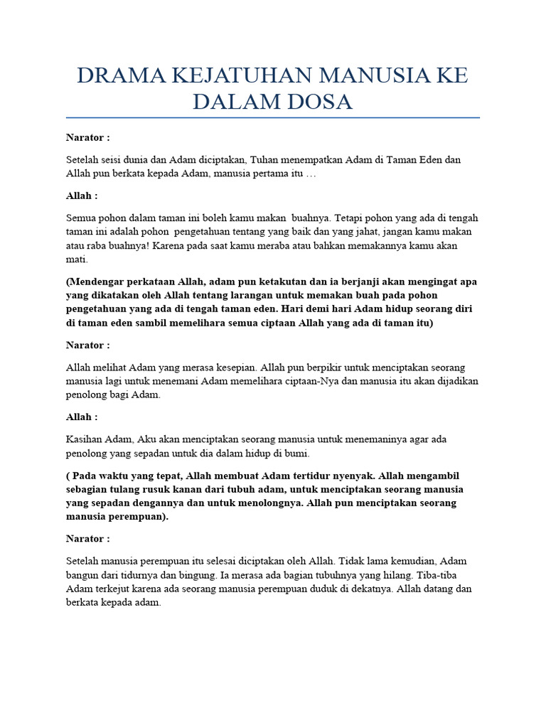 Drama Kejatuhan Manusia Ke Dalam Dosa | PDF