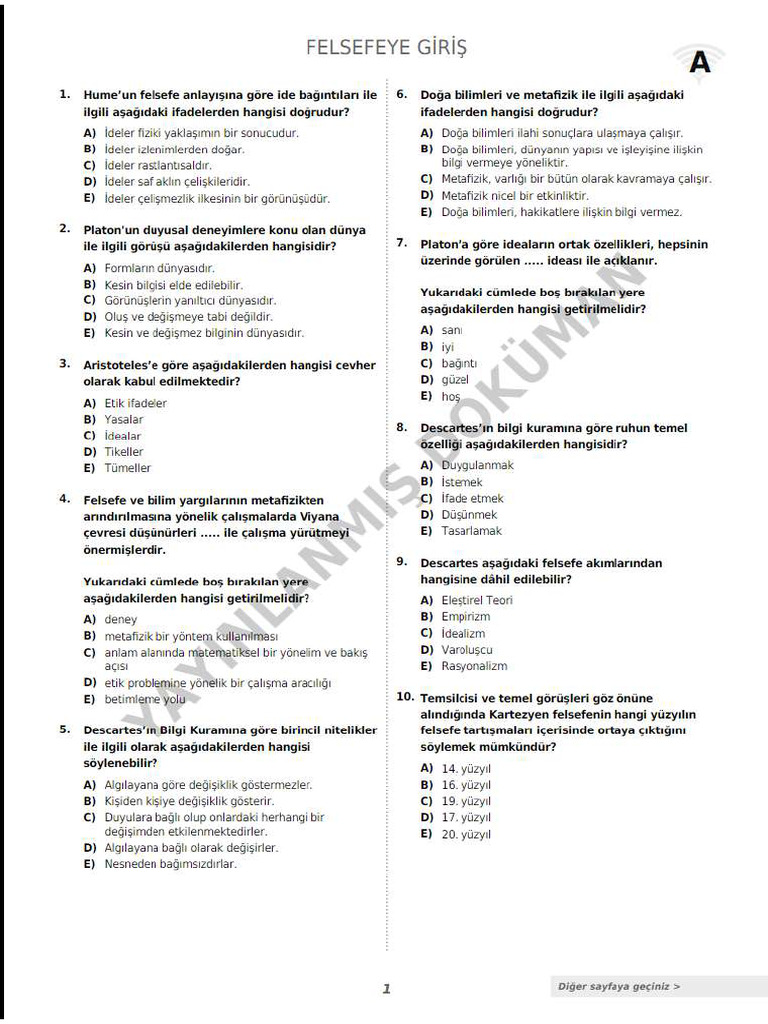 Felsefeye Giriş 2023-2024 Vize | PDF