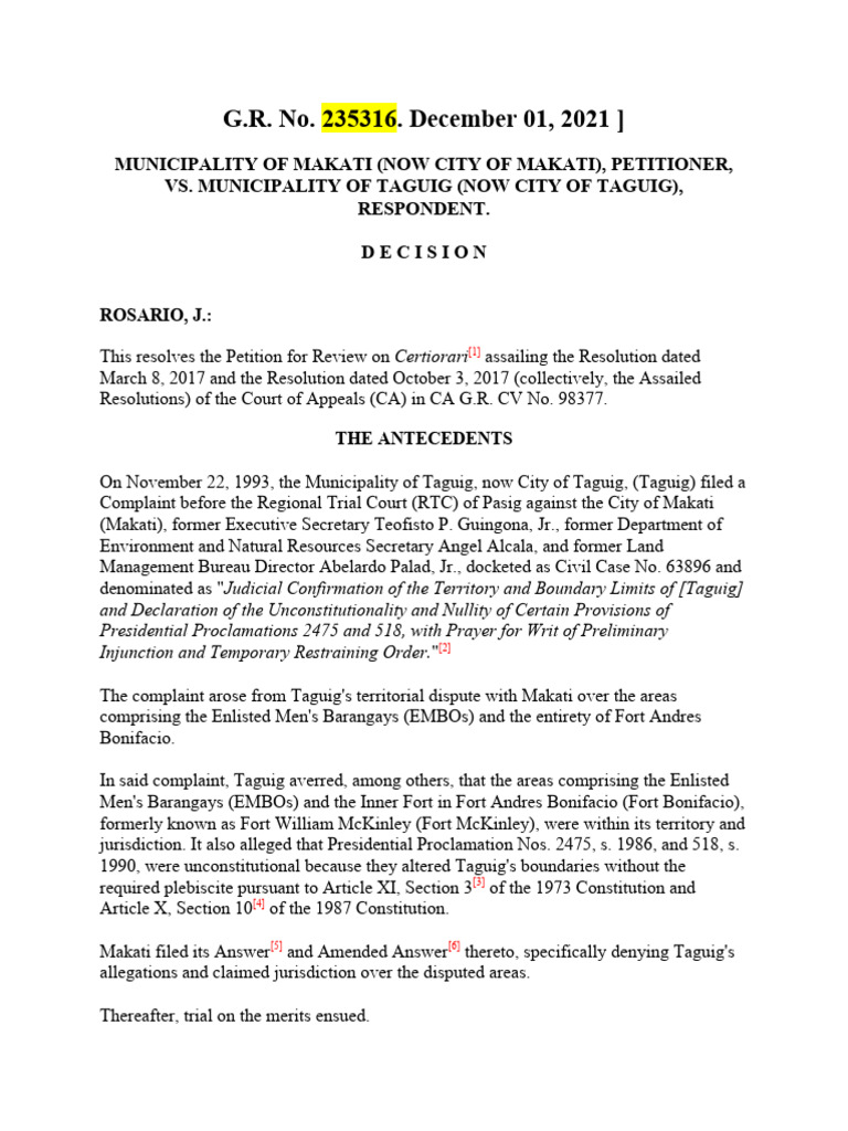 Makati Vs Taguig - Judgment | PDF | Public Law | Separation Of Powers Makati Vs Taguig - Judgment | PDF | Public Law | Separation Of Powers