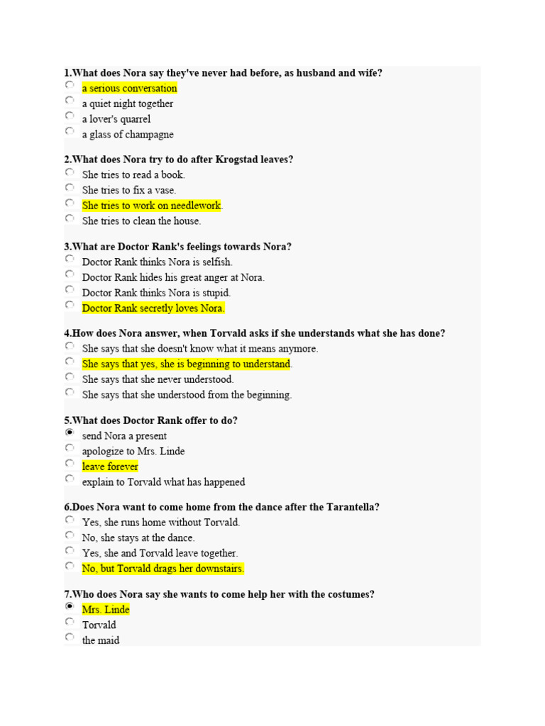 The Doll S House Quiz | PDF | A Doll's House