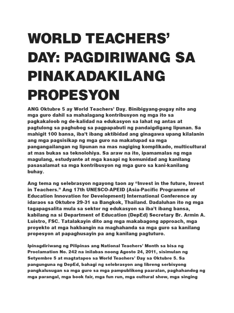 Worlds Teachers Day | PDF