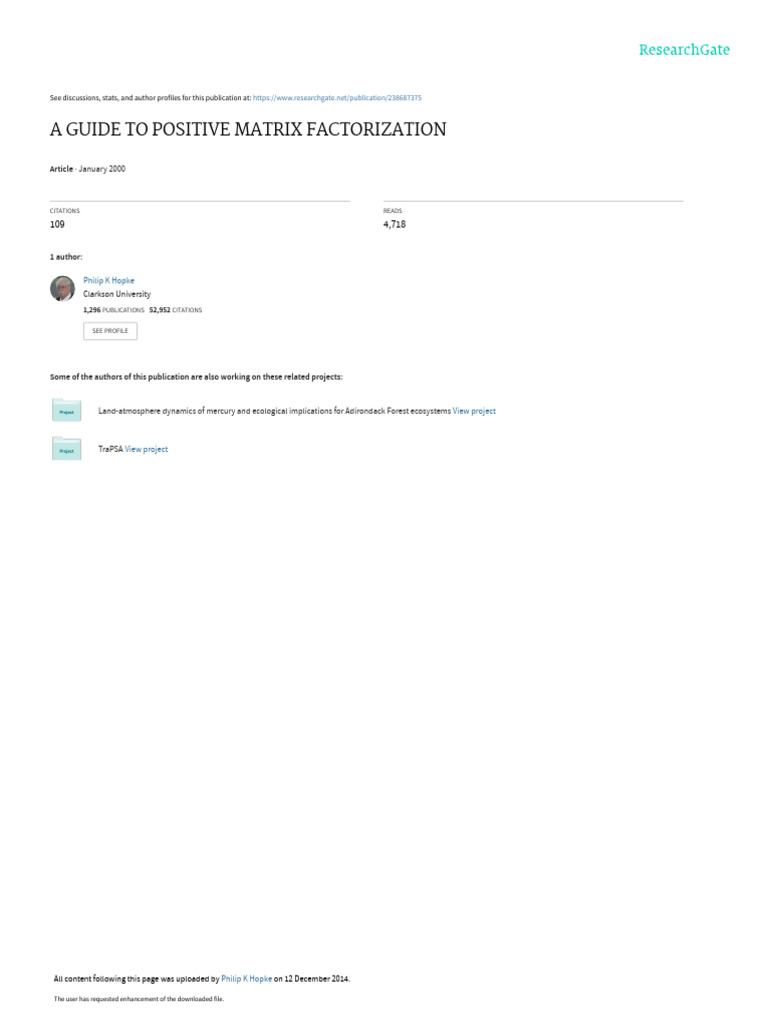 A Guide To Positive Matrix Factorization: January 2000 | PDF ...