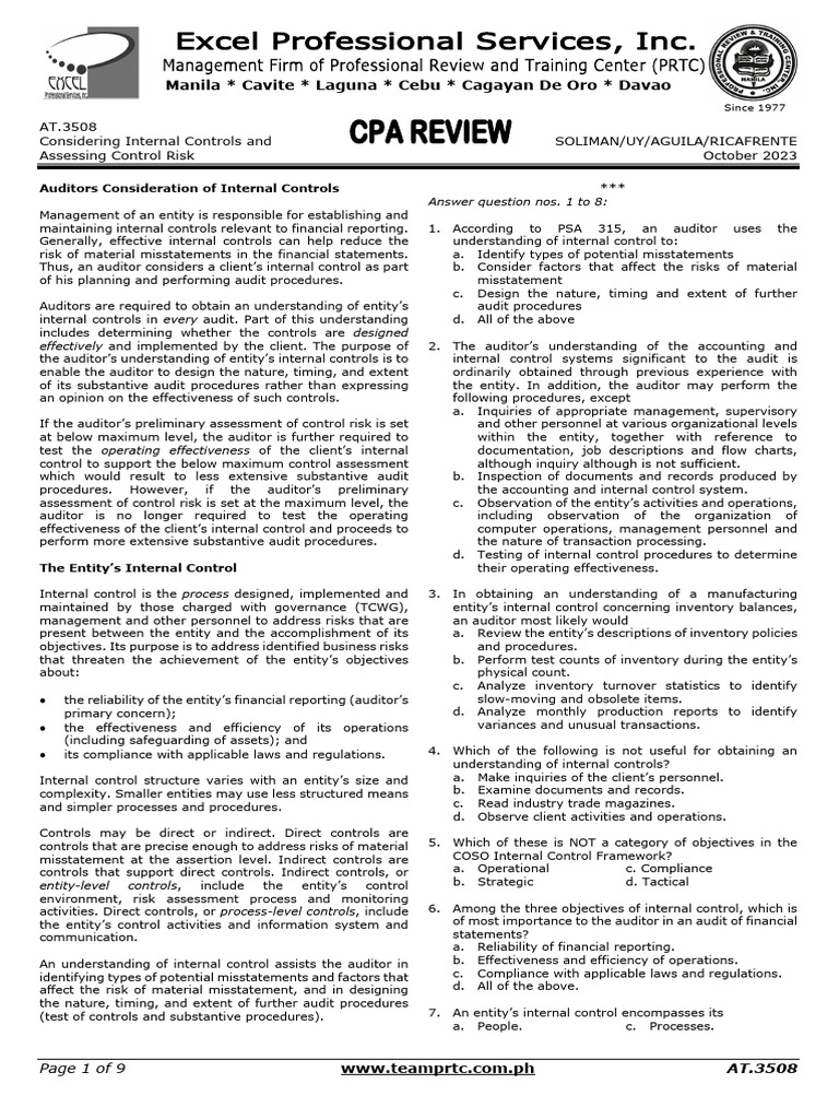 At.3508 - Considering Internal Controls and Assessing Control Risk | Download Free PDF ...