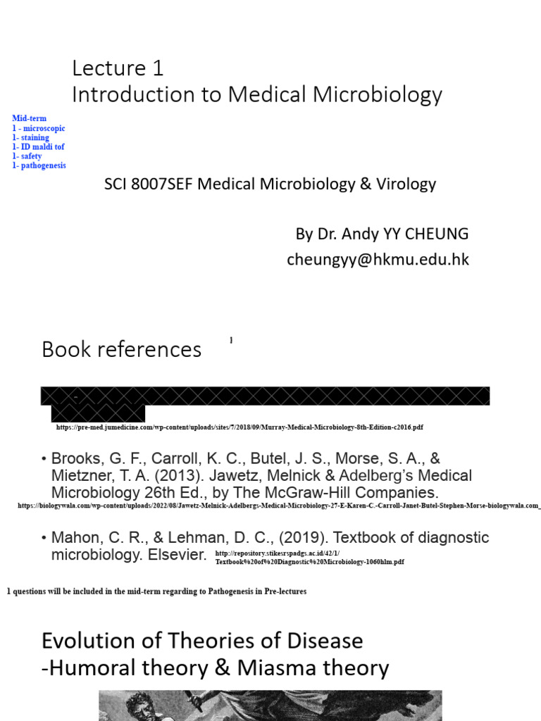 Lecture 1 - SCI 8007SEF Medical Microbiology & Virology-Introduction To Medical Microbiology ...