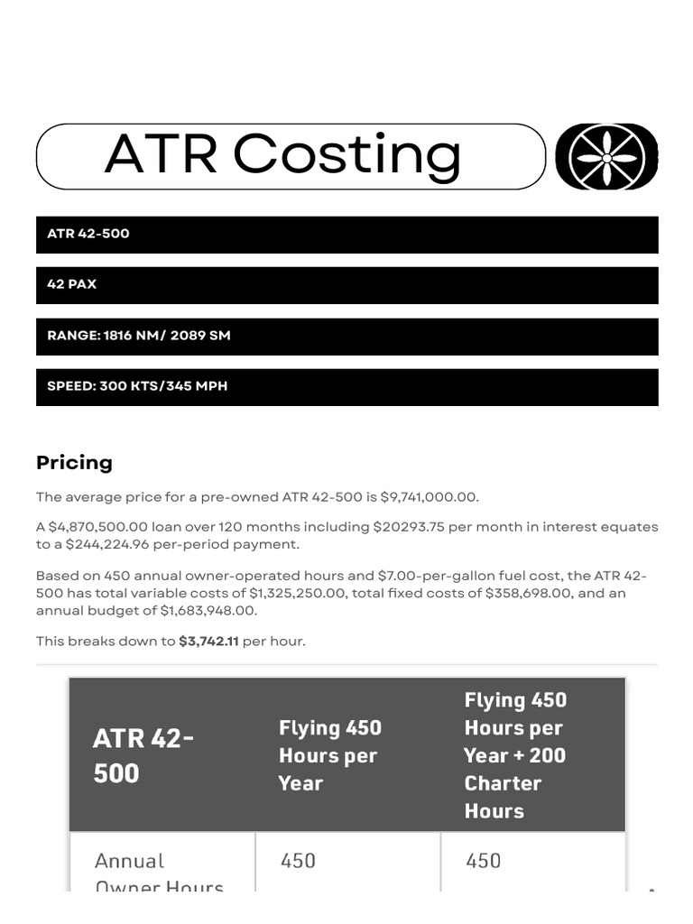 ATR Aircraft Pricing Overview | PDF