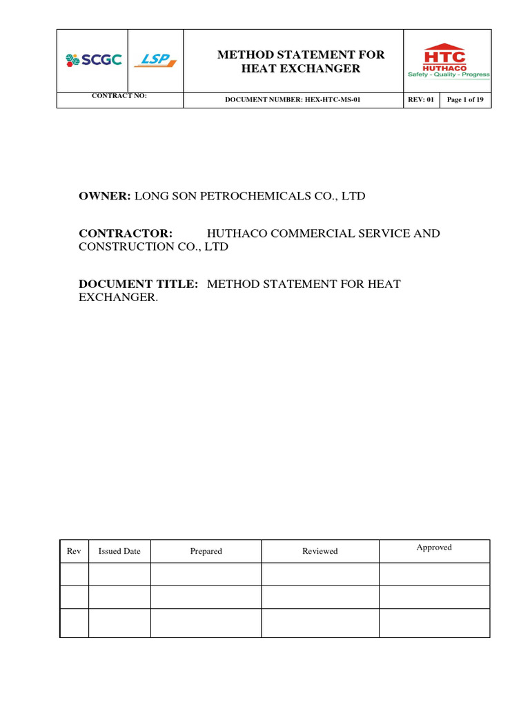 Method Statement For Heat Exchanger revise1 | PDF | Personal Protective ...