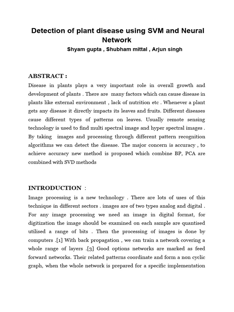 Detection of Plant Disease FF | PDF | Machine Learning | Support Vector Machine