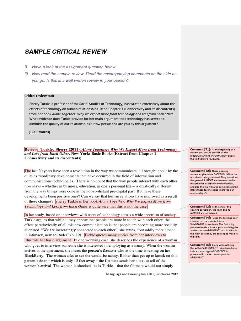 Sample Critical Review | PDF | Communication | Evidence