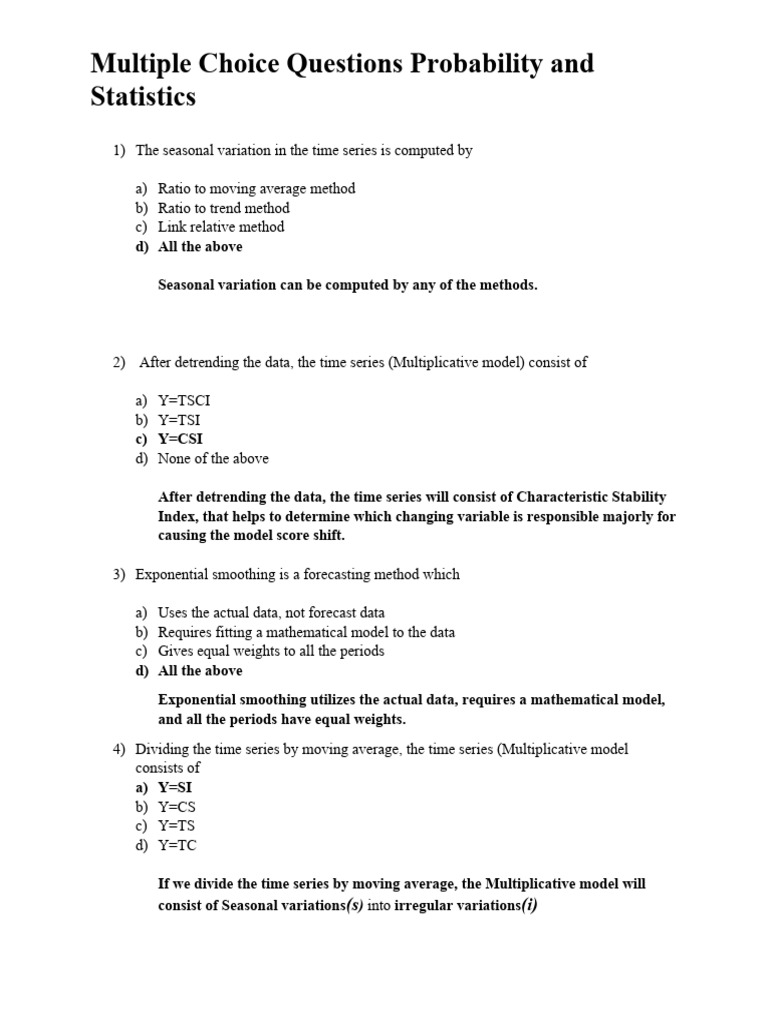 .1.statistics MCQS | PDF | Time Series | Probability Distribution