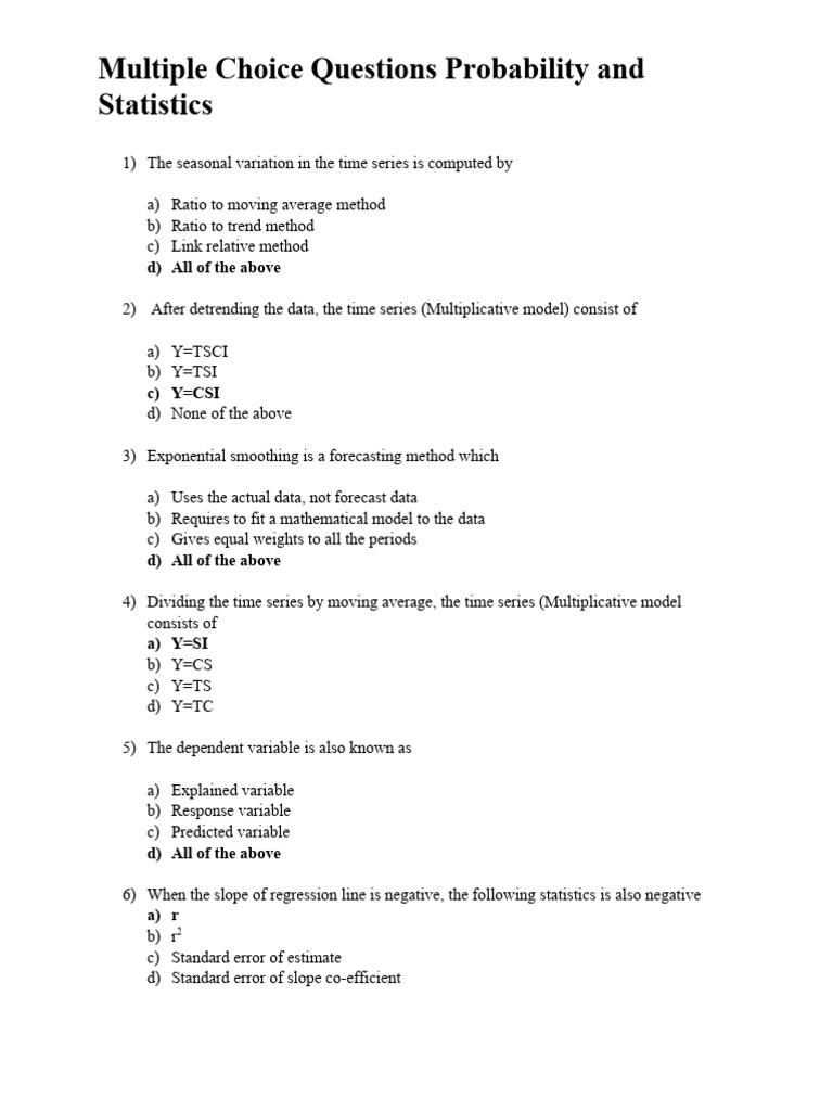 Statistics Mcqs Pdf Dependent And Independent Variables Time Series