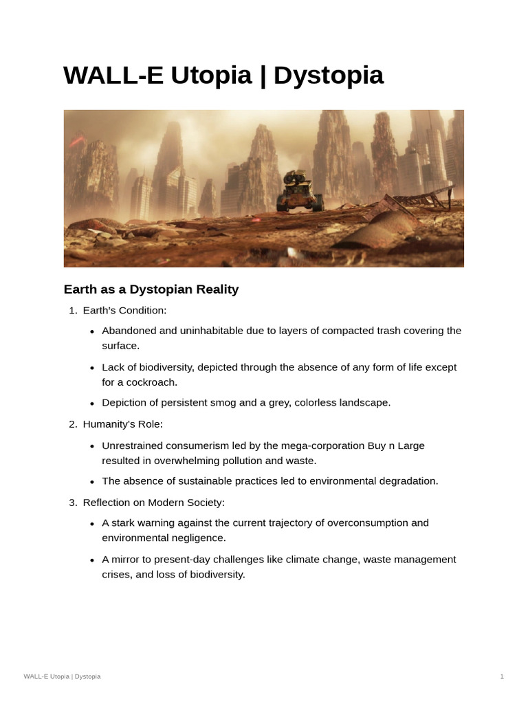 WALL-E: Utopia vs. Dystopia Analysis | PDF | Dystopia | Utopia