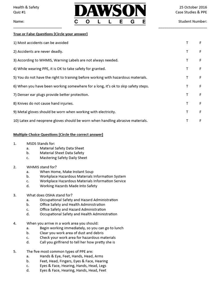 Health and Safety On Construction Sites: Quiz 1 | PDF | Personal ...