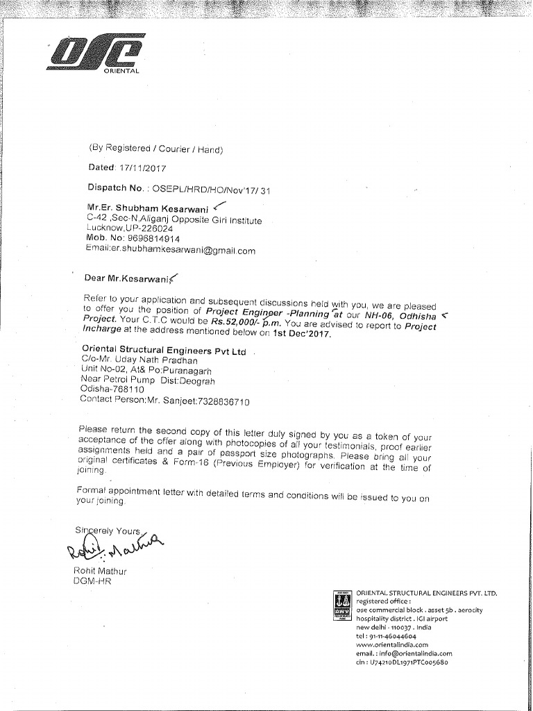 Oriental Offer Letter | PDF