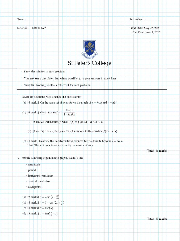 11 Pre-Spec Trig-Questions (2023) | PDF | Trigonometric Functions ...