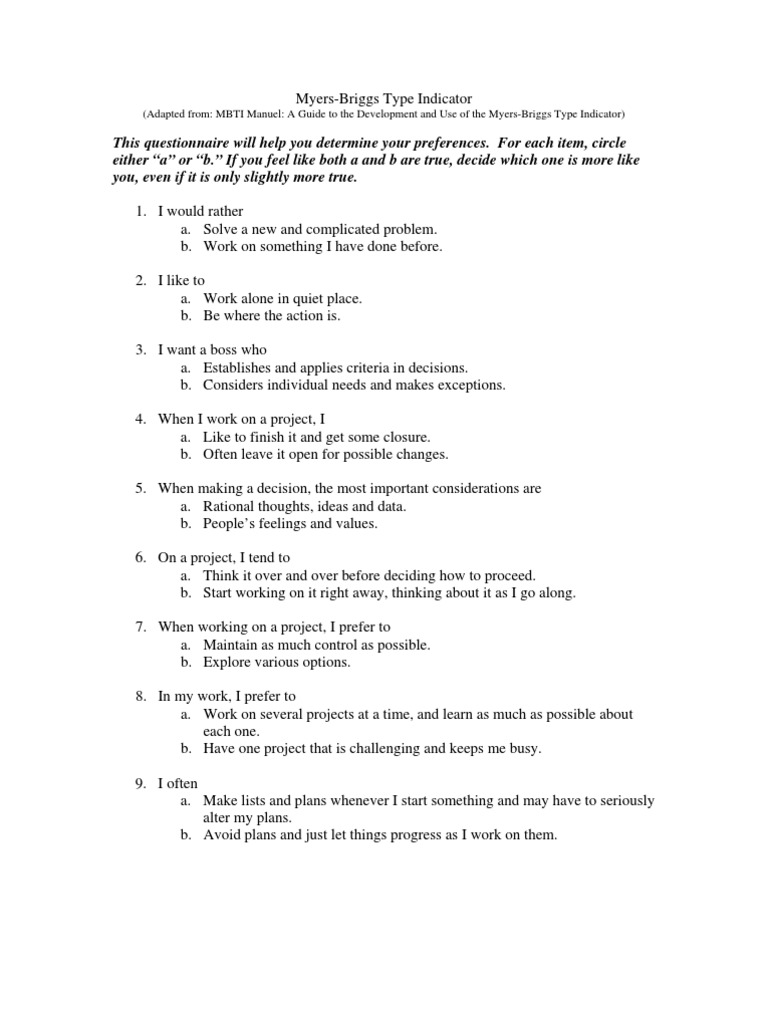 Myers Briggs Test ESLL | PDF | Emergence | Neuropsychological Assessment