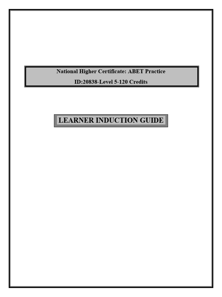 National Higher Certificate-ABET Practice-20838-Learner Induction Guide | PDF | Educational ...