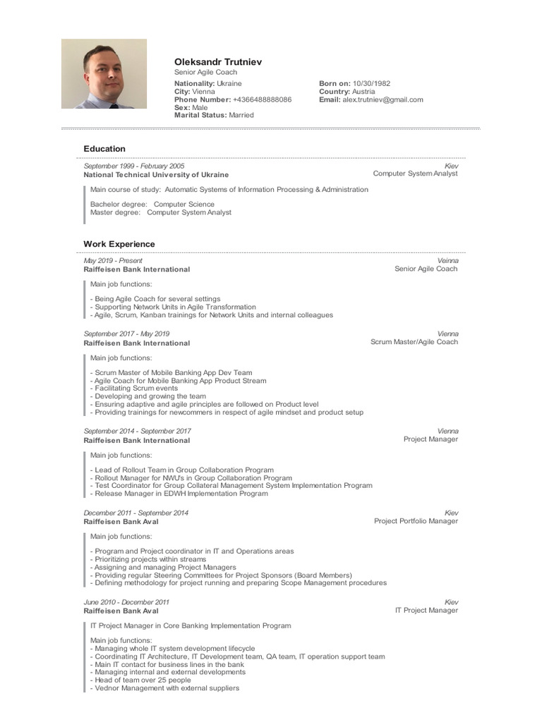 CV Trutniev | PDF | Scrum (Software Development) | Agile Software Development