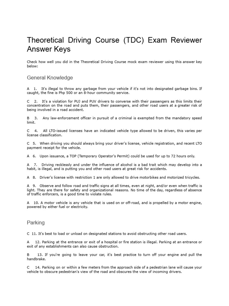 TDC Exam-Reviewer 2023 | Download Free PDF | Traffic | Driving Under The Influence