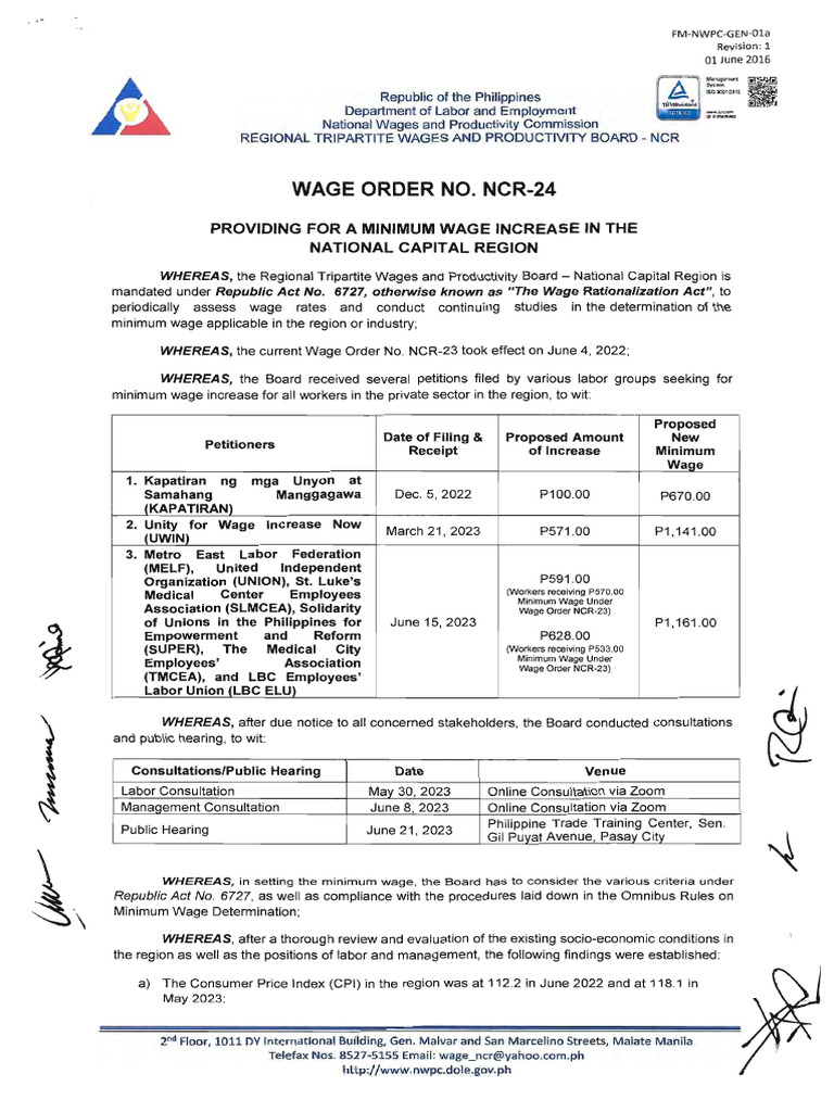 Wage Order NCR 24 (July 16, 2023) | PDF