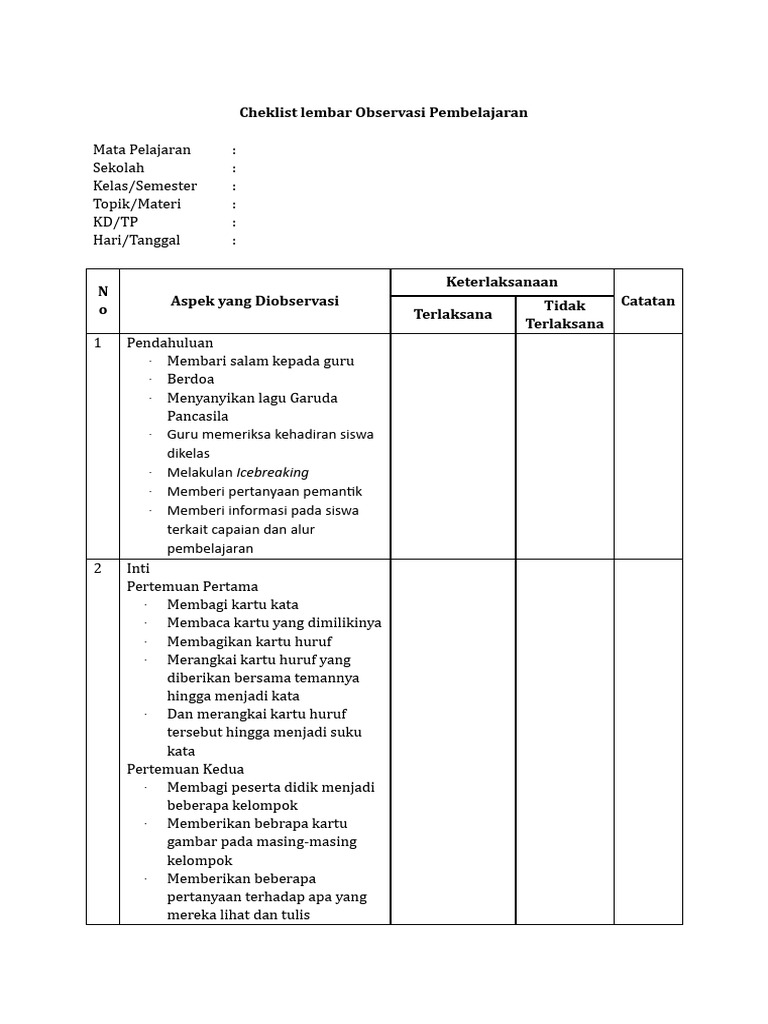 Lembar Observasi | PDF