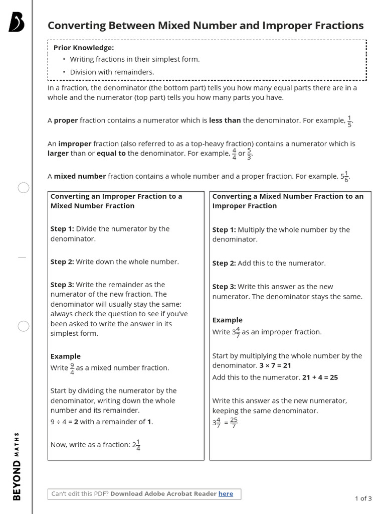 Converting Between Mixed Number and Improper Fractions (Interactive ...