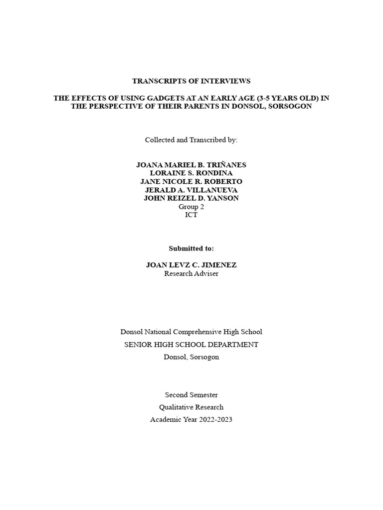 Transcripts of Interviews | PDF