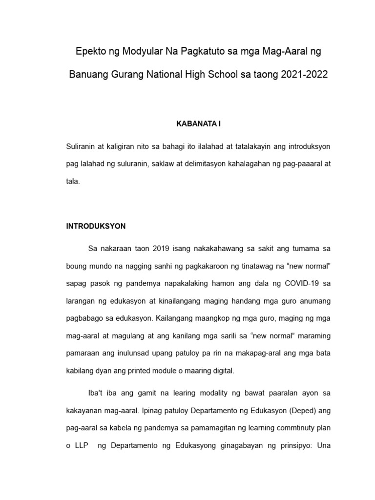 Epekto NG Modyular Na Pagkatuto Sa Mga Mag | PDF