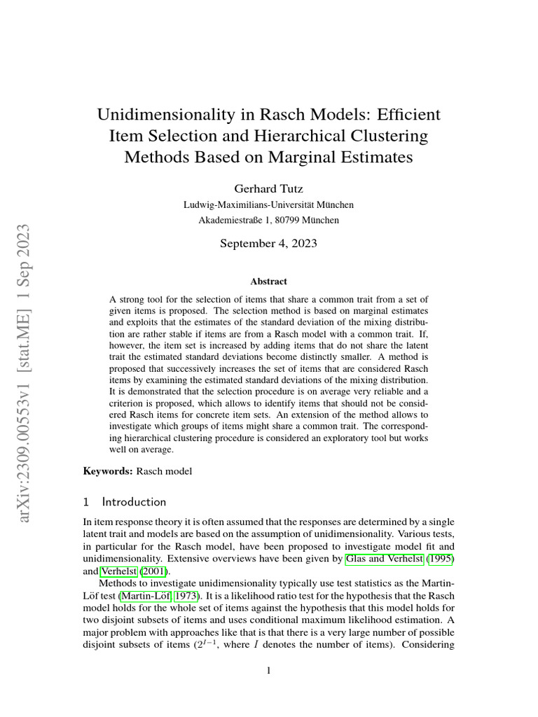 Unidimensionality in Rasch Models Efficient | PDF | Covariance | Standard Deviation