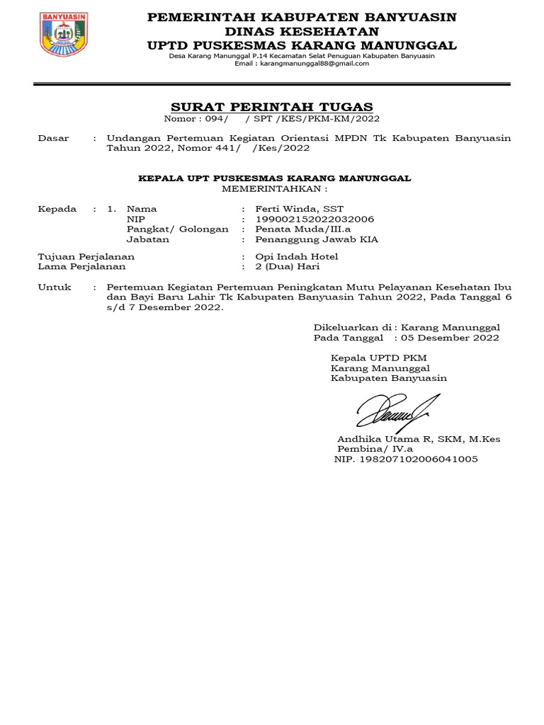 Contoh Surat Tugas Dan SPPD MPDN | PDF