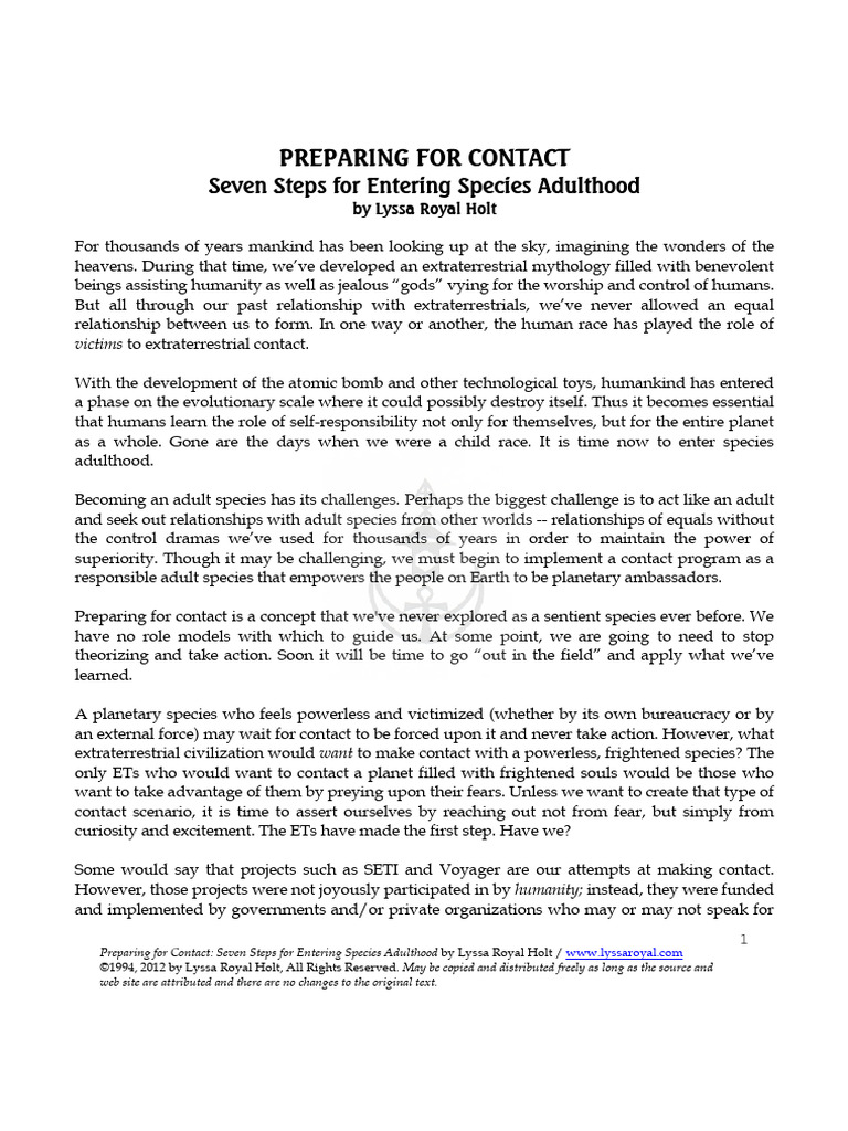 Lyssa Royal Preparing For Contact 7 Steps | PDF | Communication | Extraterrestrial Life