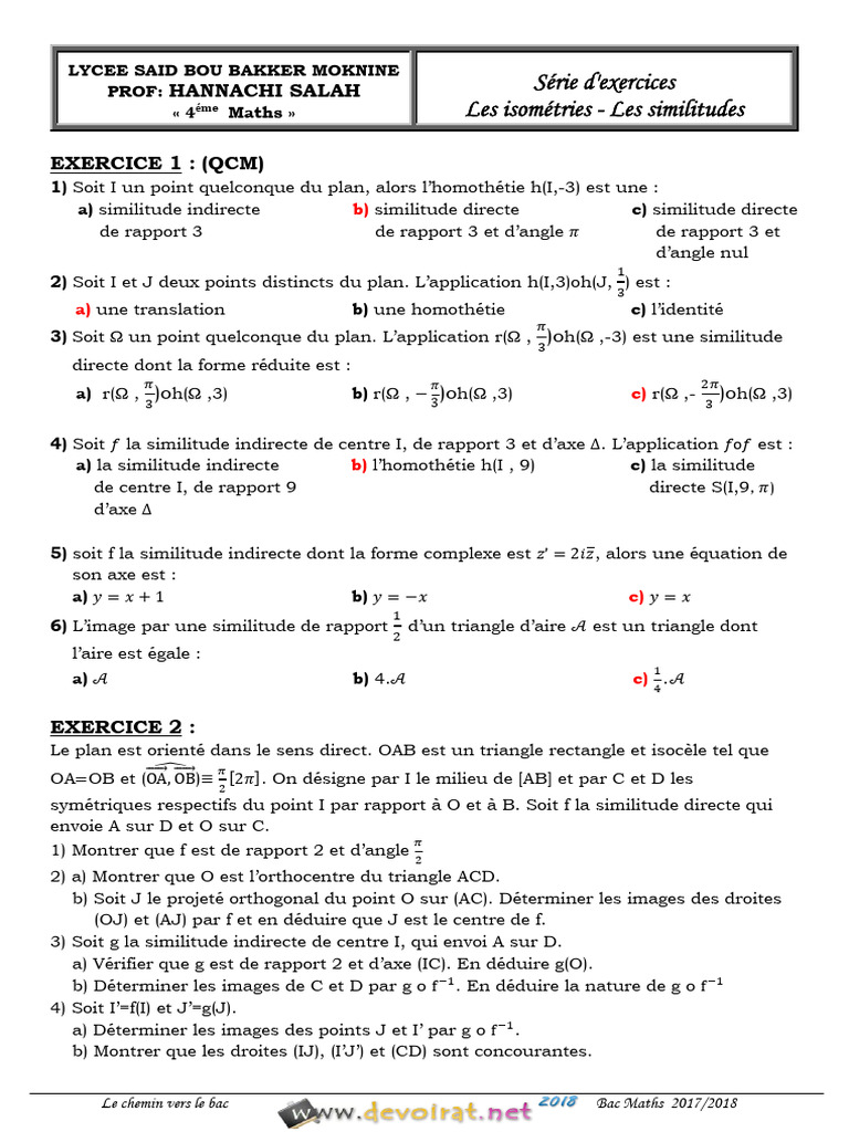 Exercices de Maths pour le Bac 2018 | PDF | Géométrie | Formes géométriques