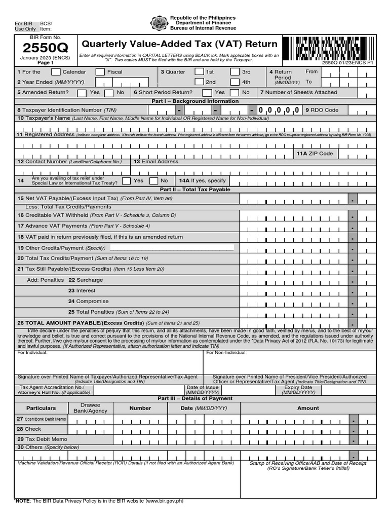 2550Q January 2023ENCS - Final | Download Free PDF | Value Added Tax ...