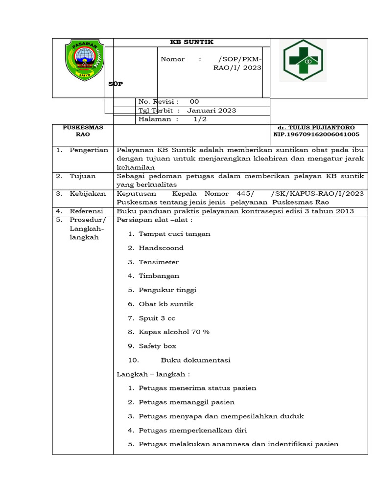 Sop & Kak KB Suntik Fix | PDF