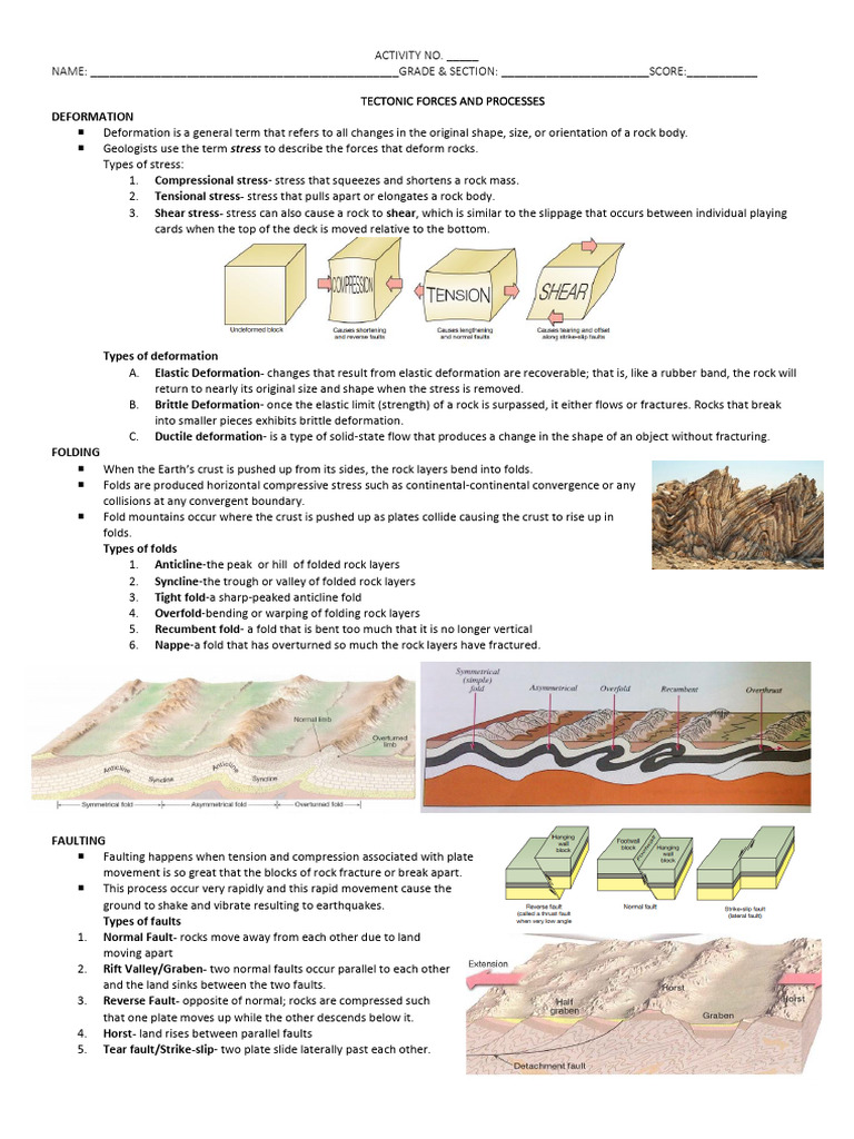 Activity 6 Tectonic Forces and Processes | PDF | Fault (Geology ...