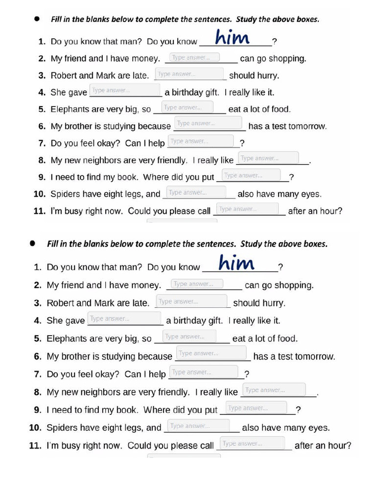 Subject and Object Pronoun Worksheet | PDF