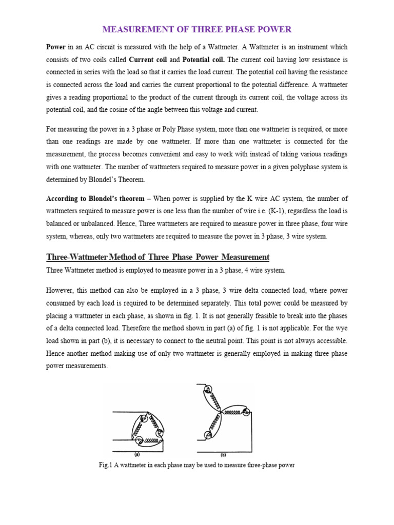 Measurement of Three Phase Power | PDF | Electrical Engineering ...