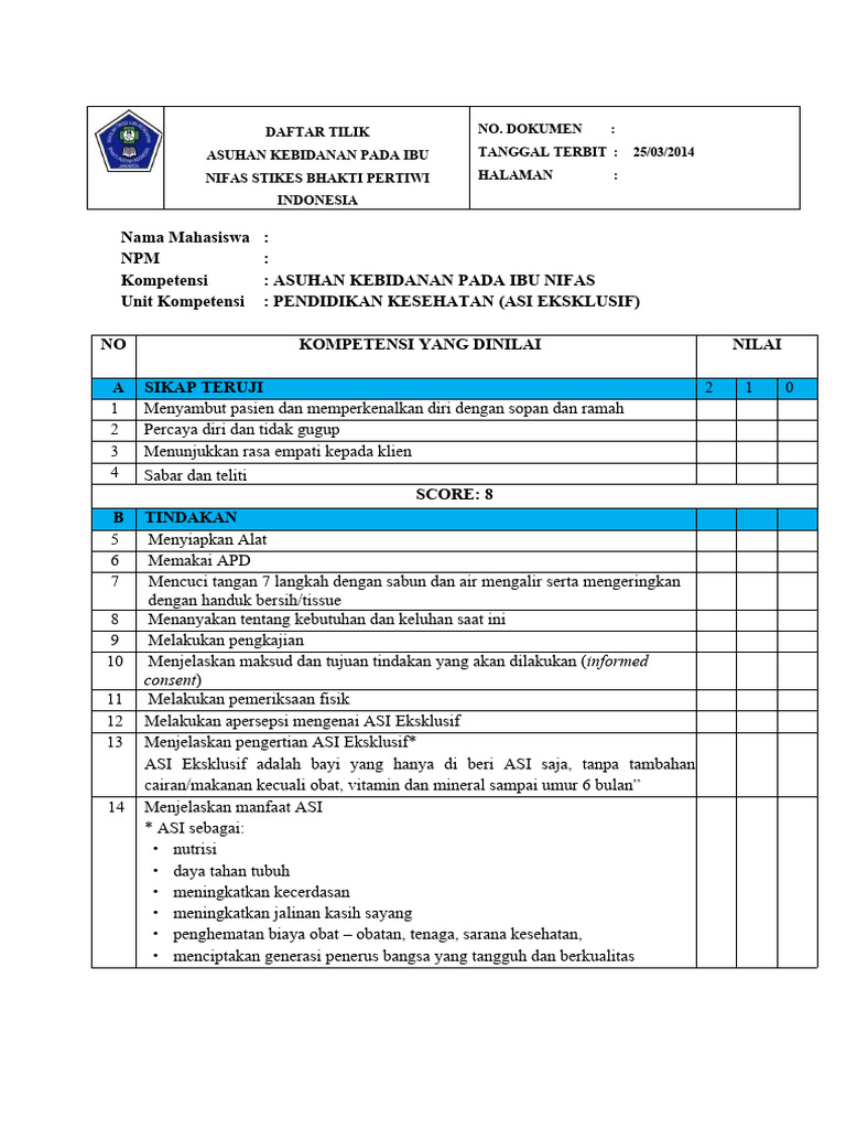 Daftar Tilik Konseling PNC | PDF