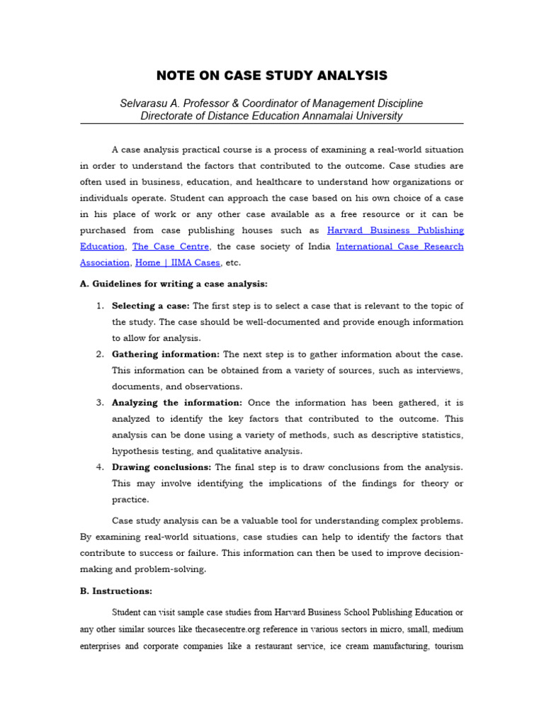 Note On Case Study Analysis Writing by Selvarasu A. | PDF | Analysis | Case Study